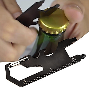 High Strength Measuring Rule Carabiner Tool, Mini Portable Multifunctional Screwdriver Keychain, Slim Design Fits in Your Pocket, Survival Credit Card Multitool Cool Gadget Gifts for Men Women Black