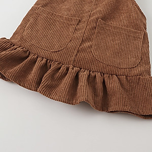 YENTAKE Newborn Baby Girl Dresses Clothes Long Sleeve Ruffle Romper Infant Suspender Skirt Set Baby Overall Fall Outfits (Brown, 12-18M)