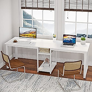 Tribesigns 78 Inches Computer Desk, Extra Large Two Person Office Desk with Shelf, Double Workstation Desk for Home Office(White)