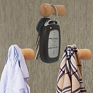 Maosifang 6 Pieces Solid Wood Wall-Mount Robe Hook Coat Hook Towel Wall Hook Shaker Pegs with 6 Pieces Self-Drilling Screw,White