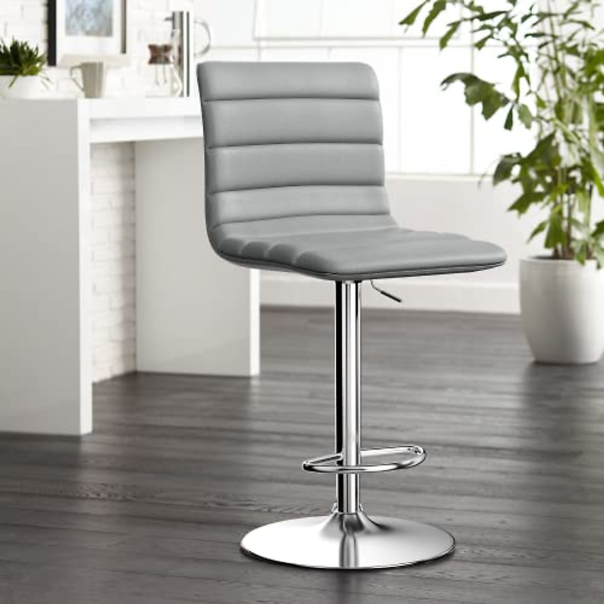 NicBex Swivel Bar Stools Modern PU Leather Adjustable Barstools, Kitchen Island Counter Bar Stools Set of 2,(Grey Color)