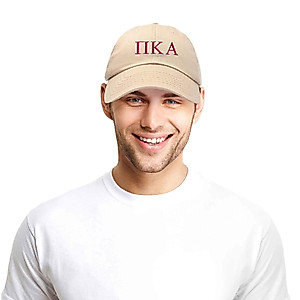 DALIX Pi Kappa Alpha Greek Letters Ball Cap Embroidered Hat in Khaki