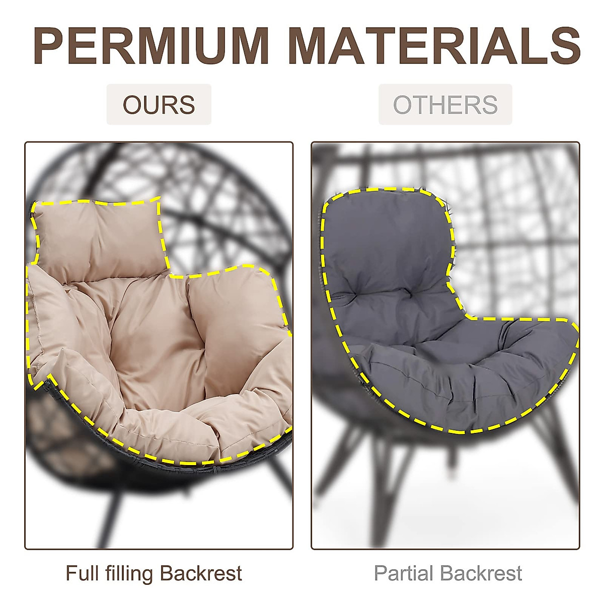 GOOGIC Patio Wicker Egg Chair,Outdoor Egg Chair with Cushion,Oversized Indoor Outdoor Egg Basket Lounge Chair for Patio, Backyard,Living Room,Garden,Steel Frame - Beige