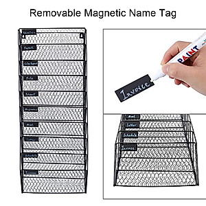 PAG 10 Pockets Wall File Holder Wall Mounted Mail Sorter Organizer Metal Chicken Wire Hanging Magazine Rack, Black