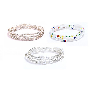 tenghong2021 3 Piece Waist Beads Chains Set Colorful Summer African Belly Chain Elastic Waist Beads for Weight Loss Body Chains Bikini Beads Jewelry for Women-White