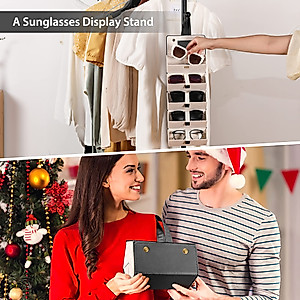 Muf Travel Sunglass Organizer 5 Slots,Sunglass Case for Multiple Sunglasses Suit for Oversized Sunglass,Leather Glasses Case Storage with Mirror & Strap for Women Men,Black