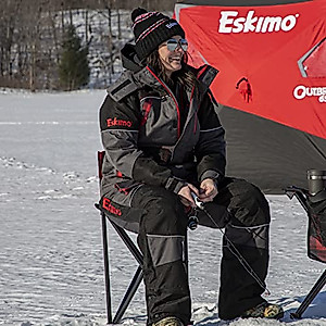 Eskimo Folding Ice Chair, Standard, Buffalo Plaid Adjustable Height, Alloy Steel Red/Black