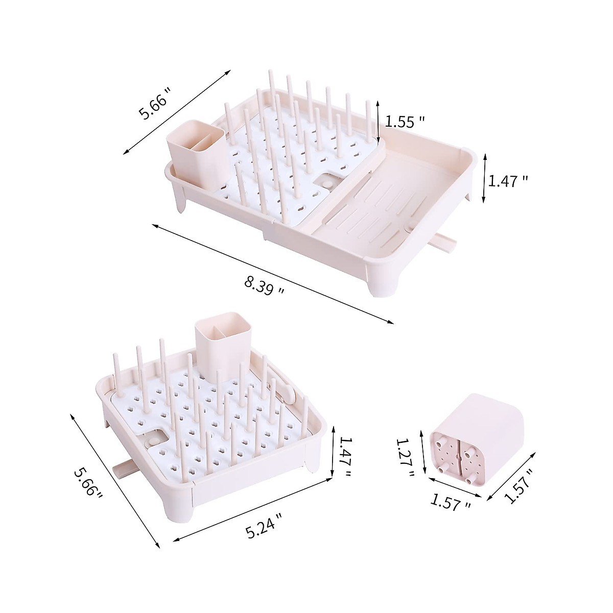 Outlet Dish Drying Rack - Large Adjustable Dish Rack Expandable Plastic Dish Drainer for Kitchen Counter with Utensil Holders, Detachable Space Saving Kitchen Organizer for Bowls Plates (Apricot)