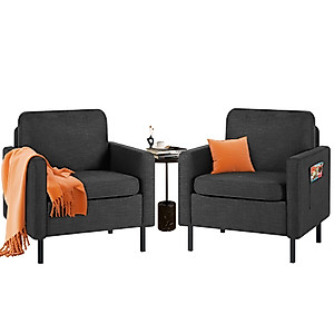 STHOUYN Fabric Comfy Small Accent Chair Set of 2 Living Room Bedroom Chairs, Reading Arm Chair for Adults, Suitable Small Spaces Office Couch, Dark Grey (2, Dark Grey)