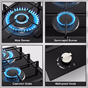 Gas Stove 2 Burner Propane Cooktop 12 inch, Nafewin Tempered Glass Gas Cooktop Gas Stove Burner with Thermocouple Protection, Lpg/Ng Dual Fuel Built-in Gas Stove Top for Apartments, Outdoor, Rvs