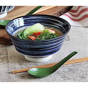 Hinomaru Collection Authentic Japanese Minoyaki Porcelain Handpainted Ramen Bowl Large Noodle Multi Purpose Bowls Set 16.58 fl oz 7.25 inch W Set of 2 Pair Set (Komasuji)