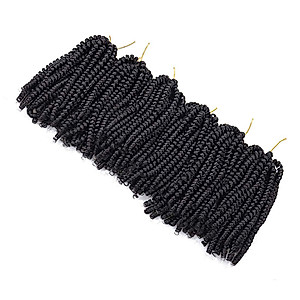 Spring Twist Hair - 8 Inch 6 Packs Spring Twists Crochet Hair for Women Black Synthetic Braiding Hair Low Temperature Fluffy Bomb Twist Hair Extensions, 1B