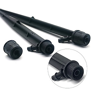 PheiLa 50 Pcs Drip Emitters with Stake Water Flow Adjustable for 1/4 Inch Irrigation Tube Hose, 360 Degree Sprayer Irrigation Drippers Watering Stake for Garden Patio Lawn Flower Bed - Black