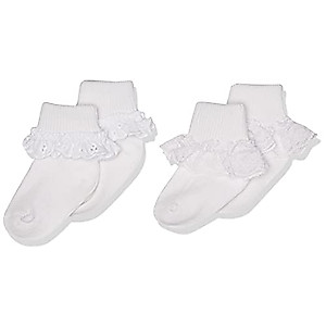 Jefferies Socks 2 Pack Eyelet Lace Trim And Lace Trim Sock - White/White, 12-24 Months