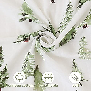 LifeTree Muslin Swaddle Blankets Neutral, Woodland Baby Swaddling Wrap Nursery Receiving Blanket for Boys & Girls Unisex, Soft Bamboo Cotton, Large 47 x 47 inches