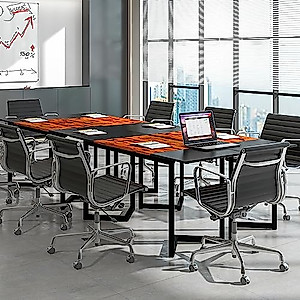 Tangkula 63” Conference Table, Large Industrial Meeting Table with Metal Frame, Multipurpose Rectangular Training Seminar Table, Computer Desk, Dining Table, for Home, Office, Conference Room