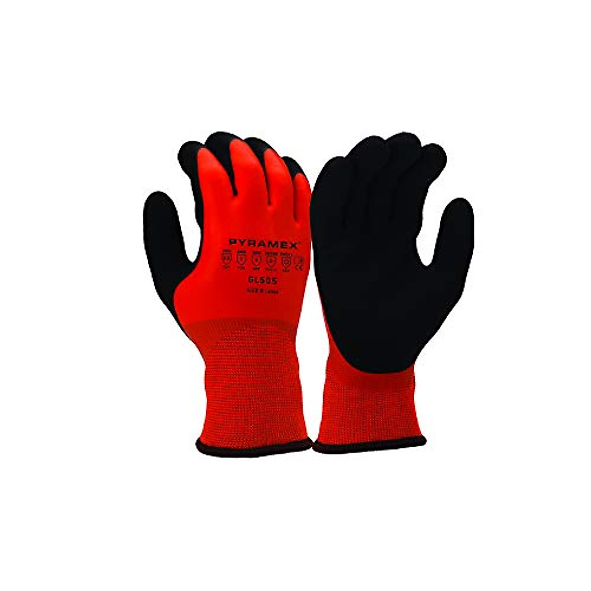 Pyramex GL505 Series Full Dip Sandy Latex Gloves with Fleece 12 pack