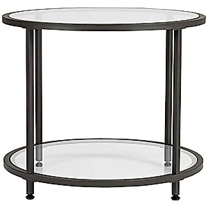 Studio Designs Home Camber Round Side Table End Table Glass Coffee Table In Pewter With Clear Glass, 71004