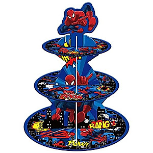 3 Tier Spider Cupcake Stand Spider Hero Cardboard Cupcake Holder Spider Themed Party Table Centerpieces Decorations for Boys Girls Fans Birthday Party Supplies