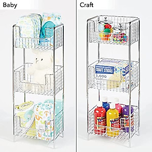 mDesign Steel Freestanding Storage Organizer Tower Rack Basket Shelf, Metal 3-Tier Furniture Unit for Master/Guest Bathroom, Powder Room - Holds Bath Towels, Soap - Concerto Collection - Chrome