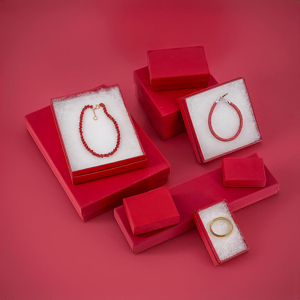 TheDisplayGuys - 25-Pack #32 Cotton Filled Cardboard Paper Jewelry Box Gift Case - Matte Red (3.3" x 2.3" x 1.0") - for Gifting, Shipping or Storage
