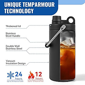 Miereirl 64 Oz Insulated Water Jug, Half Gallon Stainless Steel Vacuum Double Walled Water Bottle With Handle, BPA-Free Keep Cold 48H Hot 24H, Wide Mouth For Sports, Traveling, Camping, Black