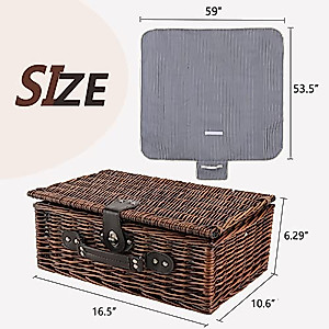 HYBDAMAI Willow Picnic Basket Set for 4 Persons with Waterproof Picnic Blanket, Wicker Picnic Basket for Camping, Outdoors, Valentine's Day, Christmas, Thanksgiving, Birthday