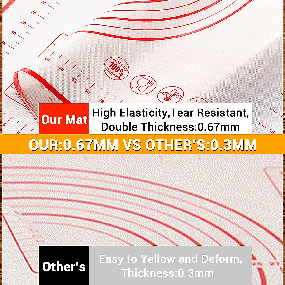 Silicone Baking Mat, Qidoe (16"x 24") Extra Thick Non Stick Baking Mat with Measurement Fondant Mat/Dough Rolling Mat/Counter Mat/Pizza Mat/Oven Liner/Pie Crust Mat Large Non Slip Cooking Pastry Mat