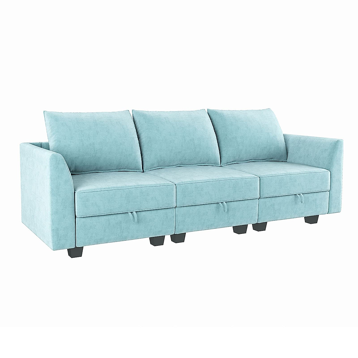 HONBAY Modern Fabric Living Room Furniture Sets 3 Pieces Sofa Loveseat and Armchair Set Modular Sofa Sectional Couch Set in Aqua Blue