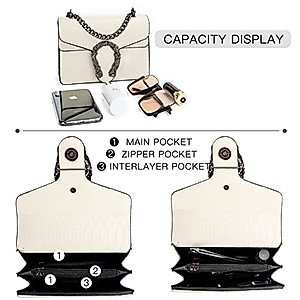 GLOD JORLEE Trendy Chain Crossbody Mini Bags for Women - Luxury Snake Printed Leather Shoulder Satchel Bag Evening Clutch Purse Handbags (off-white,Size:XS)