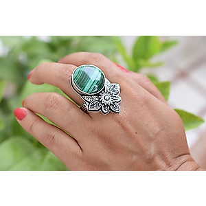 Rekha Gems Malachite Ring-925 Sterling Silver Ring-Vintage Ring-Handmade Ring-Birthday Gift-Green Gemstone Ring-Boho and Hippie Ring-Birthstone Ring-Malachite Jewelry- RMK13 (4.50 US)