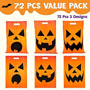 JOYIN 72 Pcs Halloween Goodie Bags, Pumpkin Plastic Candy Bags for Kids Trick or Treating, Halloween Jack o' Lantern Trick or Treat Bags for Halloween Snacks Party Favors, Treats Party Supplies