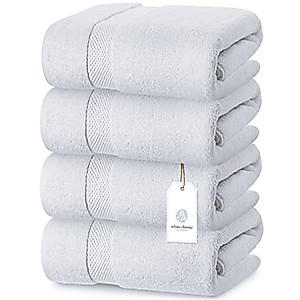 Luxury White Bath Towels Extra Large | 100% Soft Cotton 700 GSM Thick 2Ply Absorbent Quick Dry Hotel Bathroom Towel | 27x54 Inch | White | Set of 4