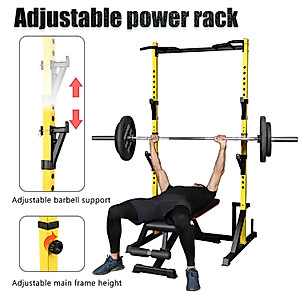 CANPA Multifunction Power Rack with Pull up Bar, Heavy Capacity and Adjustable Squat Stand Rack for Home Gym Equipment, (Yellow)