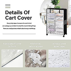 Utility Cart Cover, 15 Drawer Rolling Cart Cover, Fits Racks 25" Lx14''Dx36''H One Side See Through Panel, Without Rolling Cart (Cover Only)