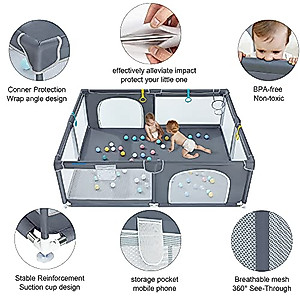 Baby Playpen, 78" x 62" x 26" Playpen for Babies and Toddlers, Indoor & Outdoor Kids Activity Center, Sturdy Safety Play Yard with Soft Breathable Mesh, Dark Grey (Including 50 Ocean Balls)