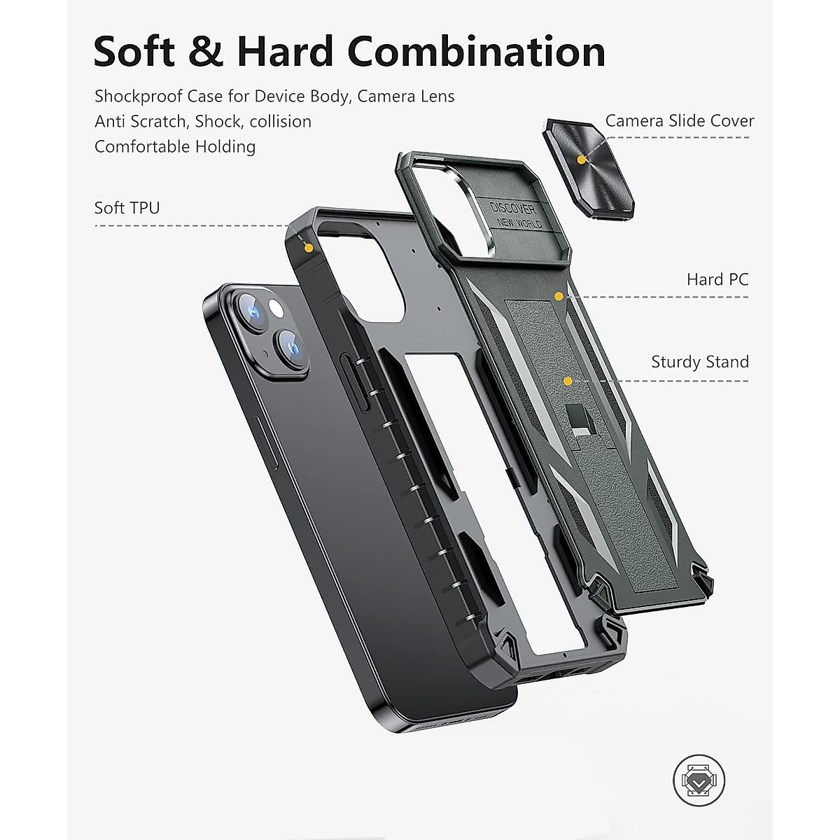 SOiOS for iPhone 13 iPhone14 Case with Stand: iPhone 13 iPhone14 Cover with Kickstand | Shockproof Military Grade Protective Cell Phone Case | TPU Durable Rugged Bumper Textured Matte Hybrid Design