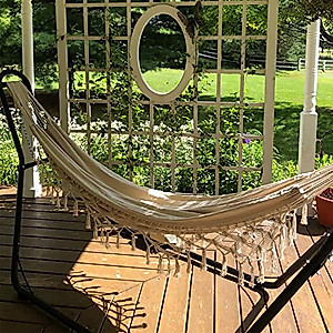 LALA IKAI Macrame Fringe Hammock Boho Balcony Hammock Handmade Tassels Hammock 2 Person Double Hammock 450lbs for Home,Outdoor,Backyard,Beach,Patio