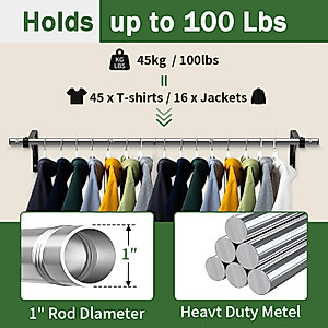 Clothing Rack Wall Mounted - 44 Inch Heavy Duty Detachable Wall Mounted Clothes Rack Garment Bar, Space Saving Multi Purpose Clothes Hanging Rod for Closet Storage Laundry Room Drying Rack - NO SHELF