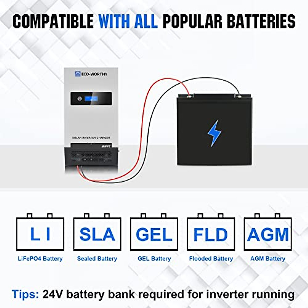 ECO-WORTHY 1500W 24V All-in-one Solar Hybrid Inverter with Built-in 30A MPPT Controller for Home RV Shed Off-Grid System