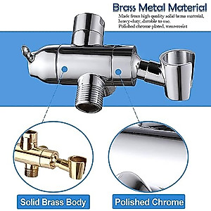 Shower Arm Diverter with Handshower Mount, G1/2 Brass Shower Diverter Valve Bathroom Universal Shower System Replacement for Handheld Shower and Fixed Shower Head(Polished Chrome)