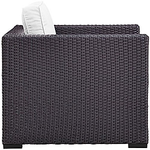 Crosley Furniture KO70130BR-WH Biscayne Outdoor Wicker Arm Chair with White Cushions - Brown