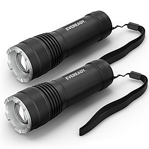 EVEREADY LED Tactical Flashlight, IPX4 Water Resistant EDC Flashlight, Super Bright High Lumens, Zoomable, 3 Light Modes, Heavy Duty Metal Body, Lanyard Included, Black