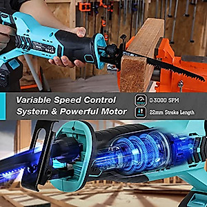 DURATECH Cordless Reciprocating Saw with 20V 4.0Ah Li-Ion Battery, 3000SPM, 7/8" Stroke Length, Variable Speed, Tool-Free Blade Change, 4 Saw Blades for Wood & Metal Cutting