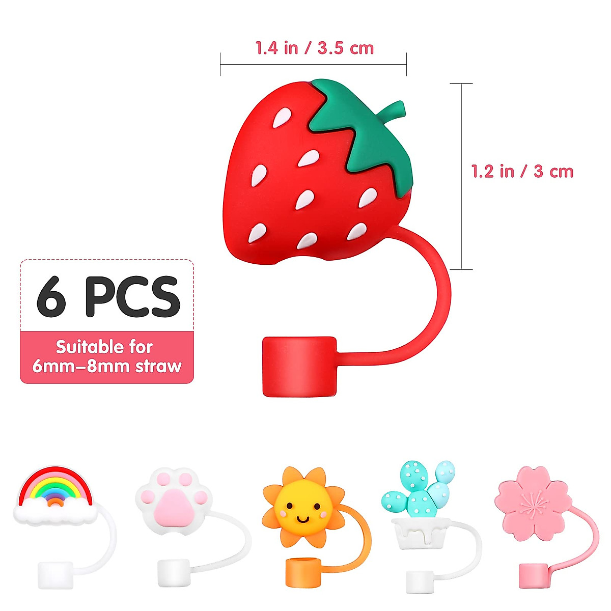 Silicone Straws Silicone Straw Tips Cover 6pcs Cute Straw Cover Caps Cartoon Drinking Straw Tips Lids for 6-8mm Straws Reusable Straw Plugs Straw Cup Accessories Silicone Straws Reusable