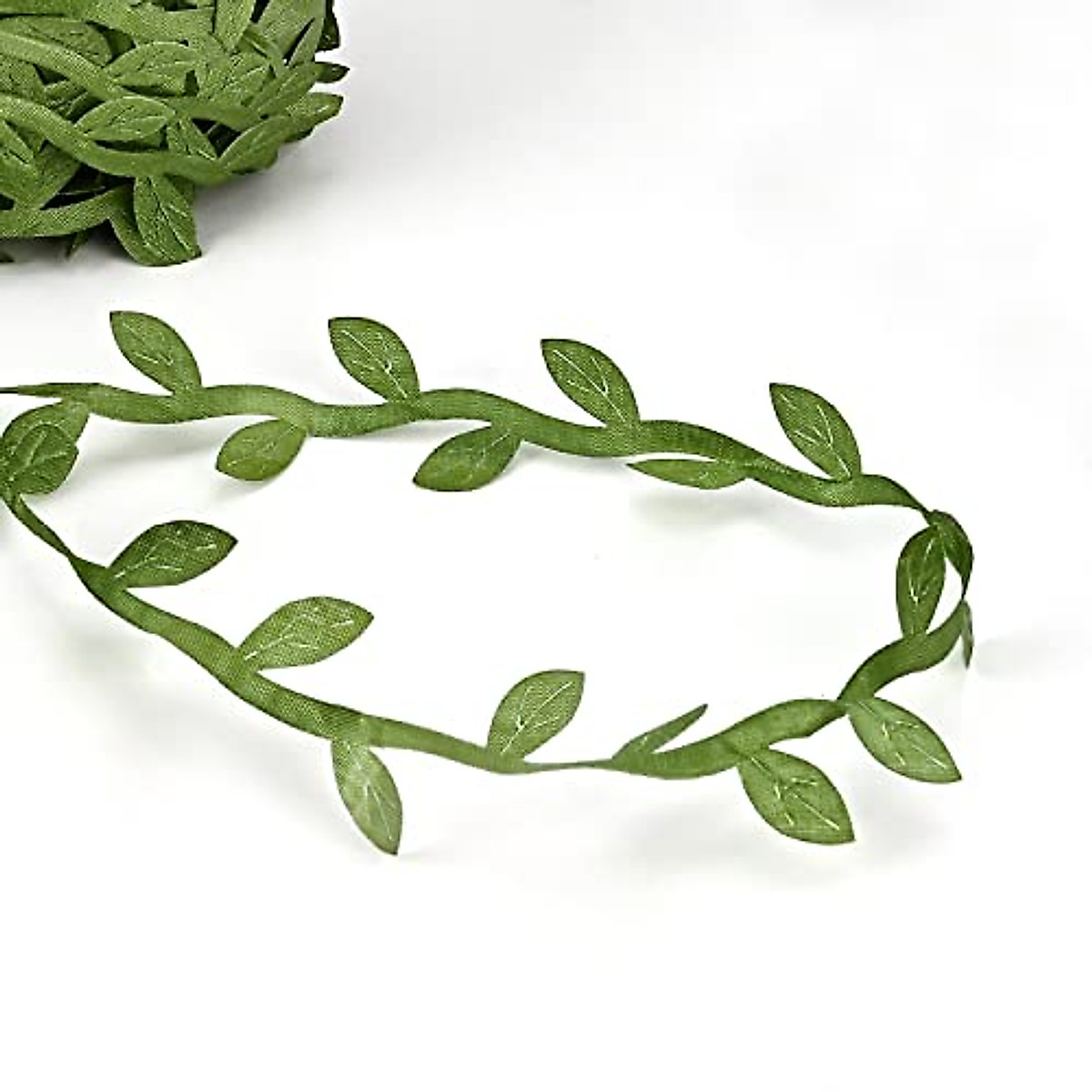 Sunm Boutique 265 Ft Leaf Ribbon, Artificial Vines Leaves String, Jungle Botanical Greenery, Olive Green Leaves Leaf Trim Ribbon for Party Wedding Garden Home Decoration
