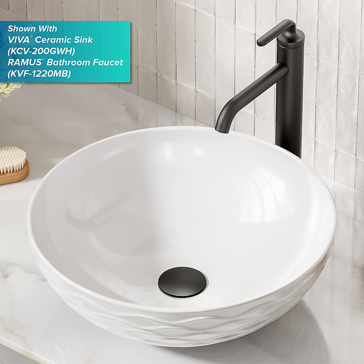 Kraus PU-L10MB Bathroom Pop-Up Drain Assembly for Vessel Sinks Without Overflow, with Extended Thread for Thicker Countertops, 10 3/4 Inch, Matte Black
