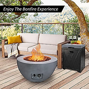 Kante 25 Inch Propane Fire Table with Assemblable Tank Cover, 50,000 BTU Large Concrete Fire Pit Table for Outdoor Patio, Smokeless Gas Fire Pit with Waterproof Cover, Lava Rock, Natural Concrete