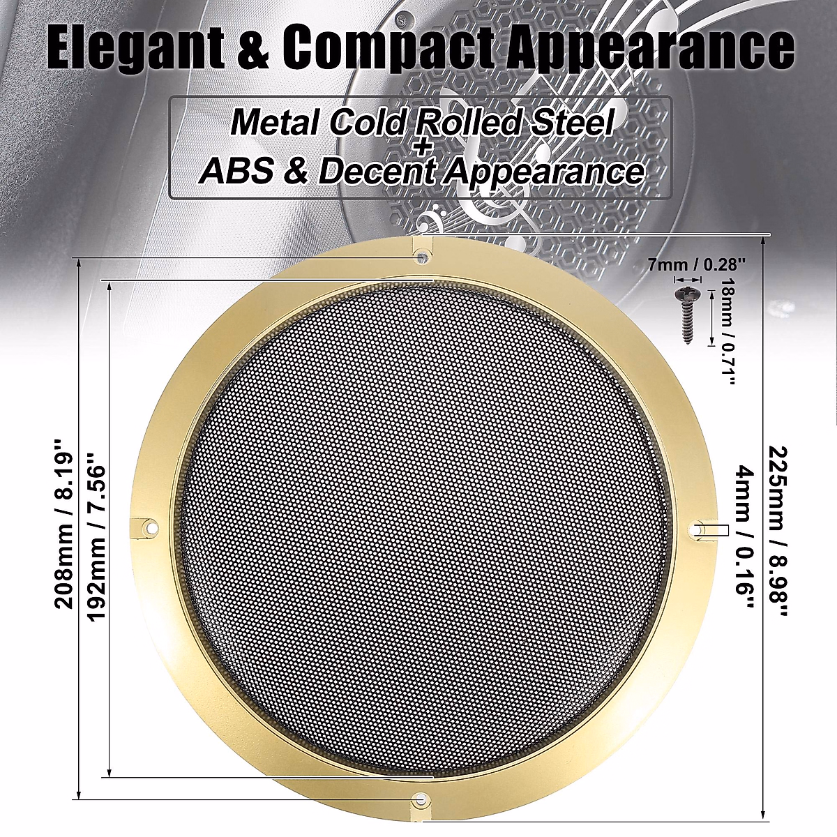X AUTOHAUX 2pcs 8" Gold Tone Car Audio Speaker Cover Mesh Subwoofer Grill Horn Glossy Guard Protector