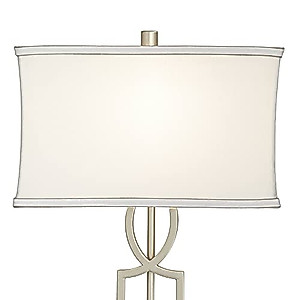 360 Lighting Evan Modern Table Lamps with White Marble Risers USB Charging Port 28 1/2" Tall Set of 2 Brushed Nickel Rectangular Shade for Bedroom Living Bedside Nightstand Home Office Desk